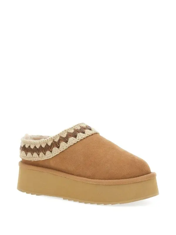 Mou Suede Platform Clog Slippers With Braided Trim - Beige