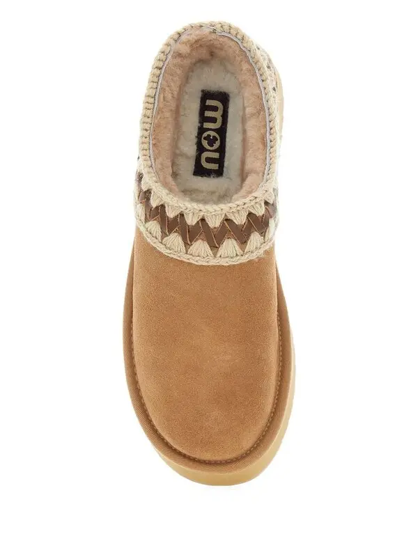 Mou Suede Platform Clog Slippers With Braided Trim - Beige