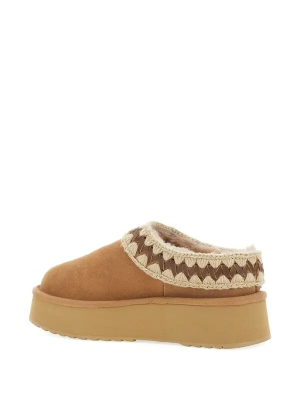 Mou Suede Platform Clog Slippers With Braided Trim - Beige