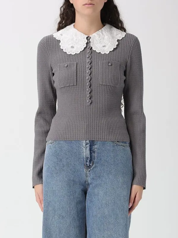SELF-PORTRAIT Ribbed Knit Sweater With Lace Collar