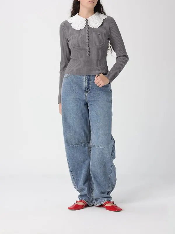SELF-PORTRAIT Ribbed Knit Sweater With Lace Collar