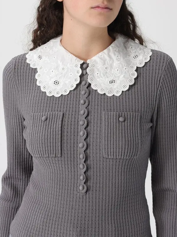 SELF-PORTRAIT Ribbed Knit Sweater With Lace Collar