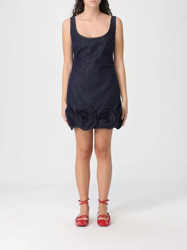 SELF-PORTRAIT Rose Embellished Denim Mini Dress - Blue