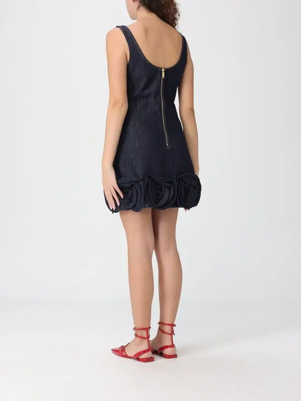 SELF-PORTRAIT Rose Embellished Denim Mini Dress - Blue