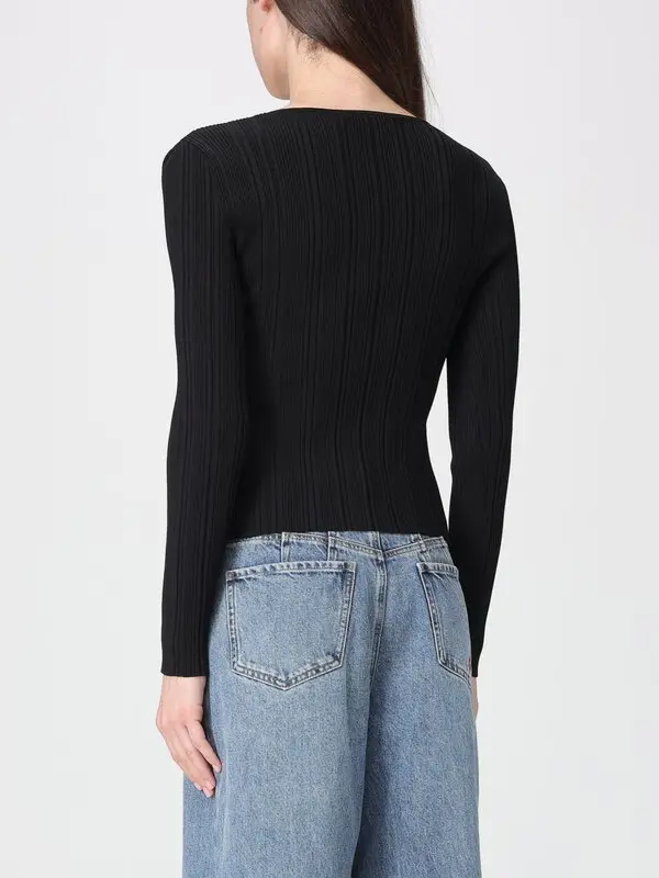 SELF-PORTRAIT Lace Trimmed Ribbed Knit Top - Black