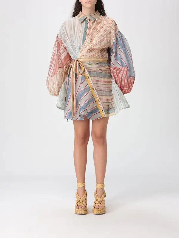 Zimmermann Striped Wrap Dress With Balloon Sleeves