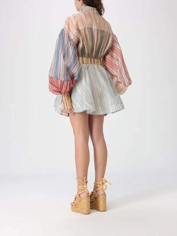 Zimmermann Striped Wrap Dress With Balloon Sleeves