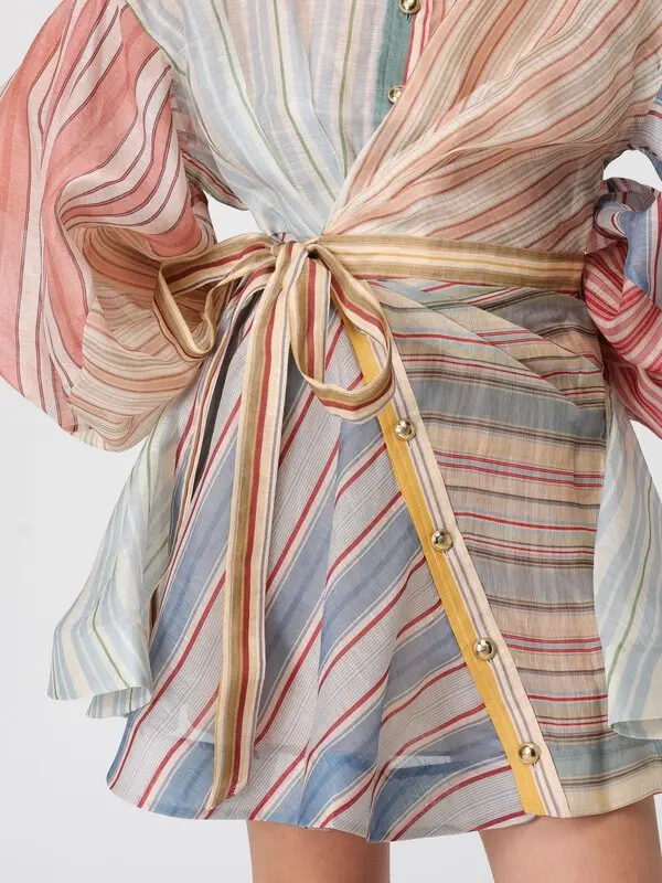 Zimmermann Striped Wrap Dress With Balloon Sleeves