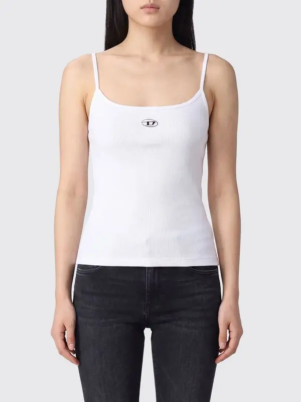 DIESEL® Ribbed Cropped Spaghetti Strap Tank Top - White
