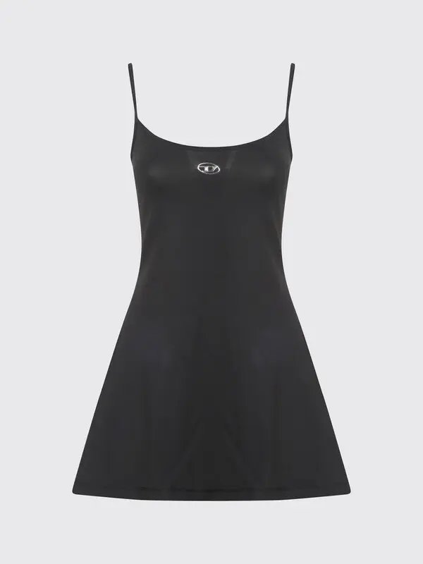DIESEL® Spaghetti Strap Mini Dress With Logo - Black