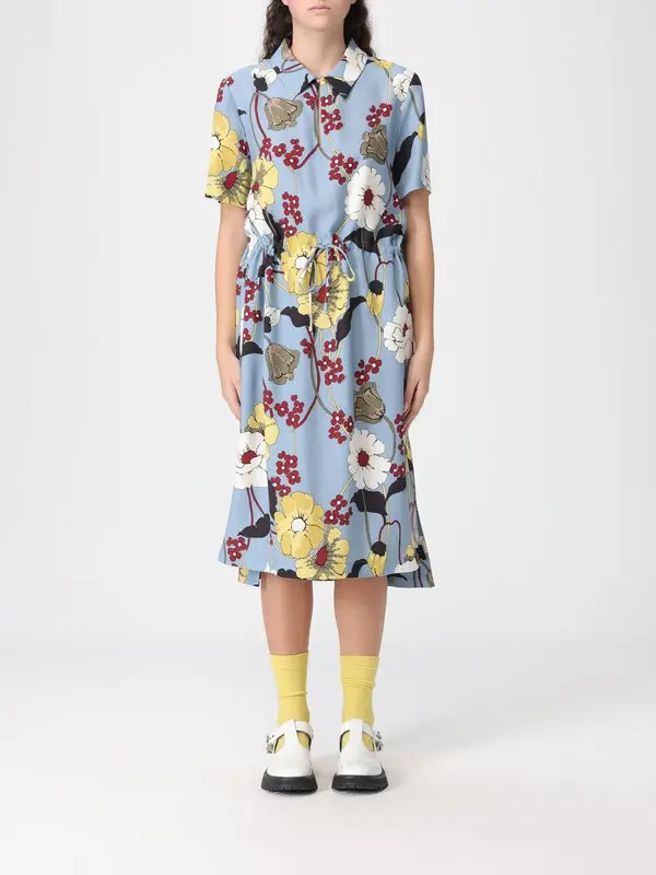 Marni Floral Print Shirt Dress - Sky Blue