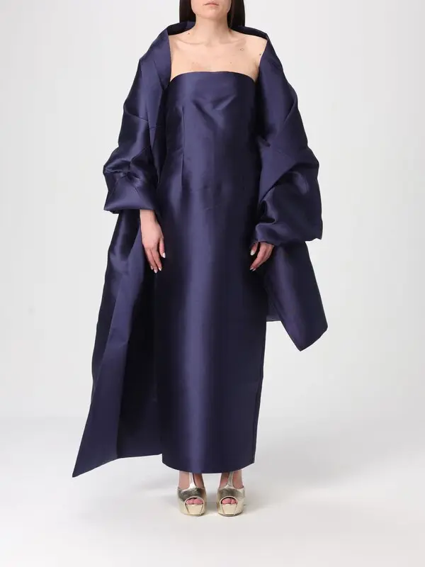 Solace London Strapless Maxi Dress With Cape Effect - Blue