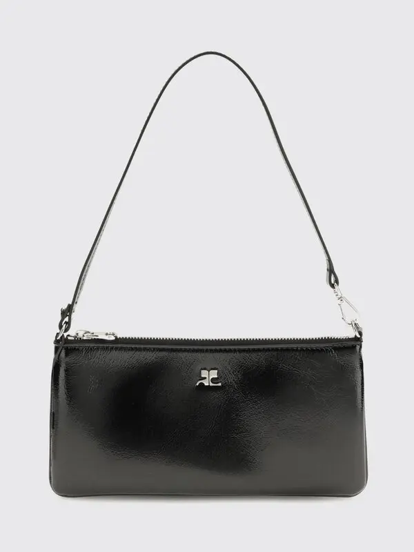 COURREGES Small Crinkled Effect Patent Leather Shoulder Bag - Black