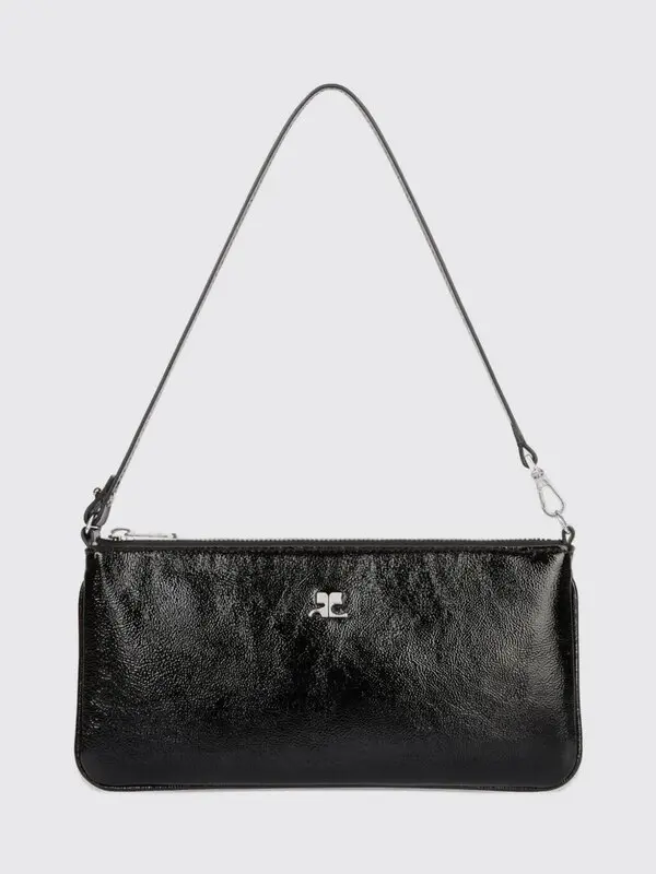 COURREGES Small Crinkled Effect Patent Leather Shoulder Bag - Black