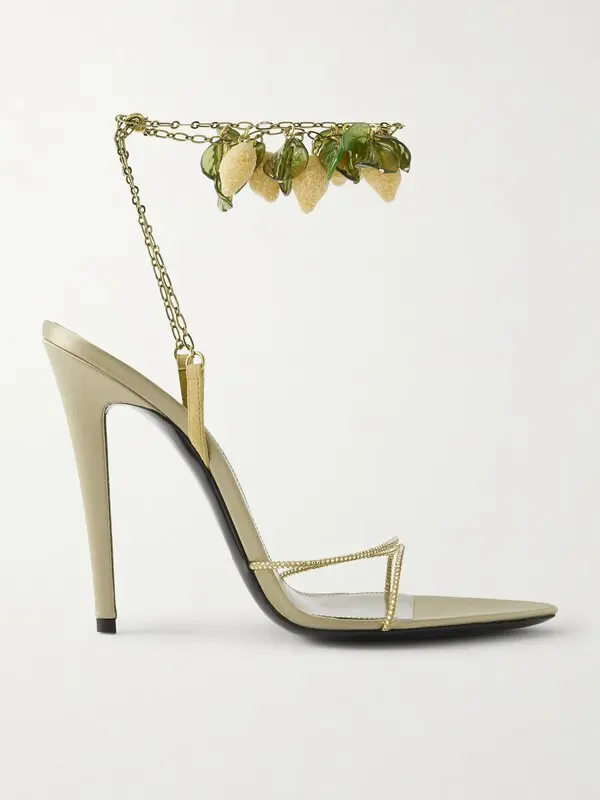 Saint Laurent Mon Chéri Embellished Sandals - Green