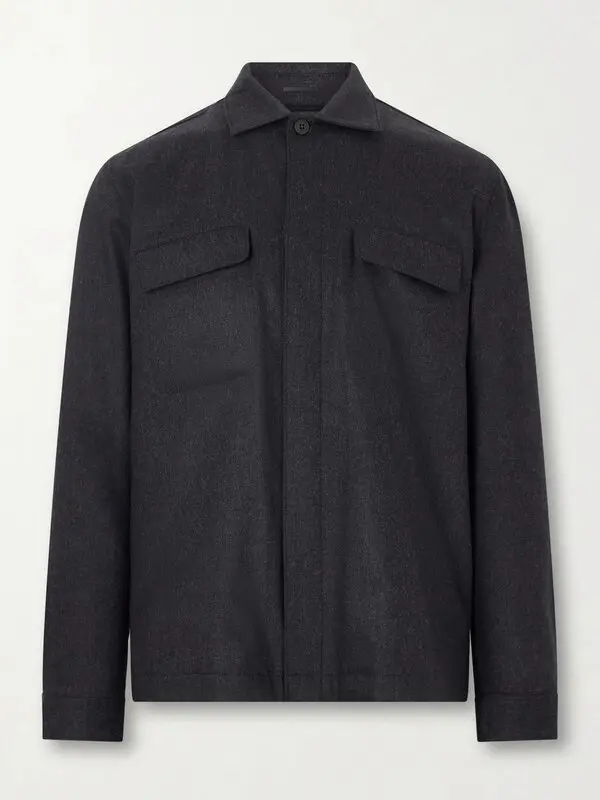 Sunspel Stretch Wool And Cashmere-blend Flannel Overshirt - Gray
