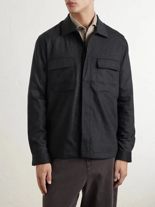 Sunspel Stretch Wool And Cashmere-blend Flannel Overshirt - Gray
