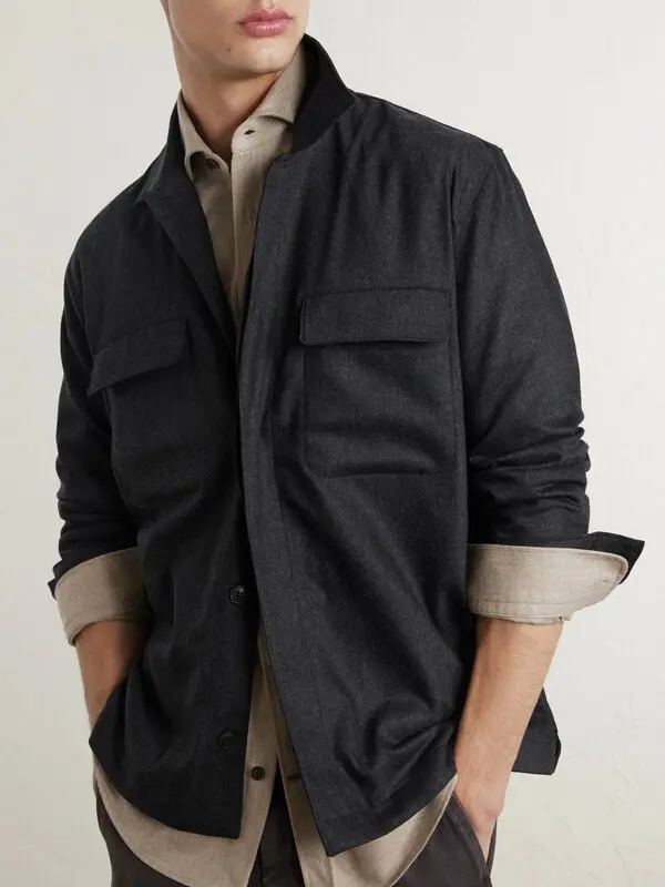 Sunspel Stretch Wool And Cashmere-blend Flannel Overshirt - Gray