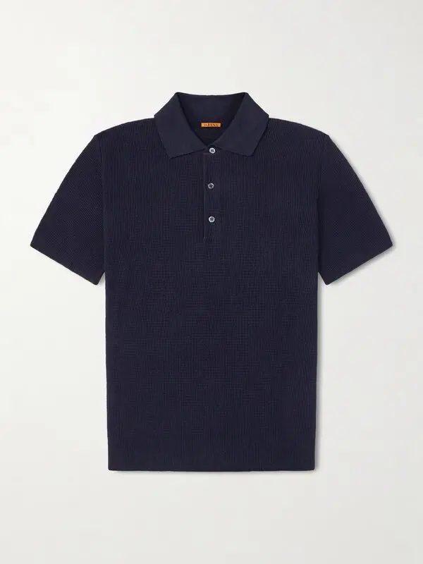 Barena Venezia Waffle-knit Linen And Cotton-blend Shirt - Blue