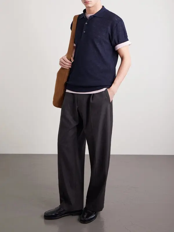 Barena Venezia Waffle-knit Linen And Cotton-blend Shirt - Blue