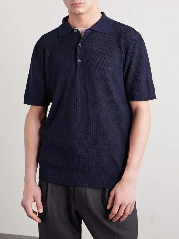 Barena Venezia Waffle-knit Linen And Cotton-blend Shirt - Blue