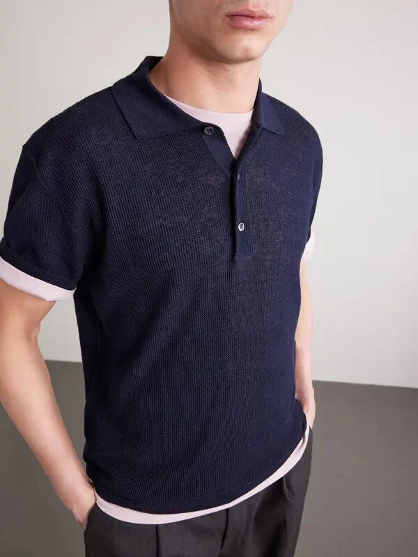 Barena Venezia Waffle-knit Linen And Cotton-blend Shirt - Blue