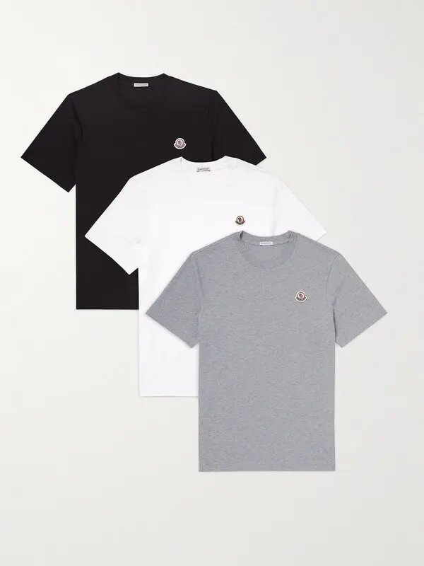 Moncler Three-pack Logo-appliquéd Cotton-jersey T-shirts - Multi