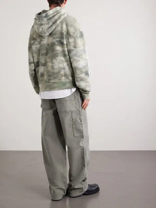 Amiri Logo-embroidered Appliquéd Camouflage-print Cotton-jersey Hoodie - Green