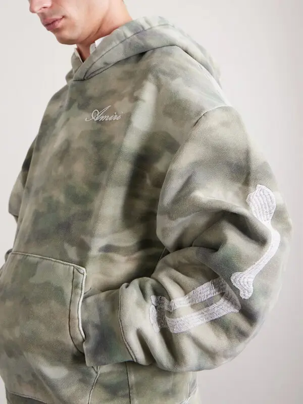Amiri Logo-embroidered Appliquéd Camouflage-print Cotton-jersey Hoodie - Green