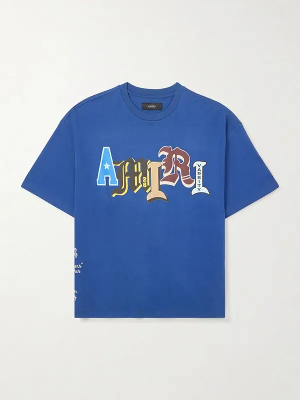Amiri Varsity Patch Logo-print Cotton-jersey T-shirt - Blue