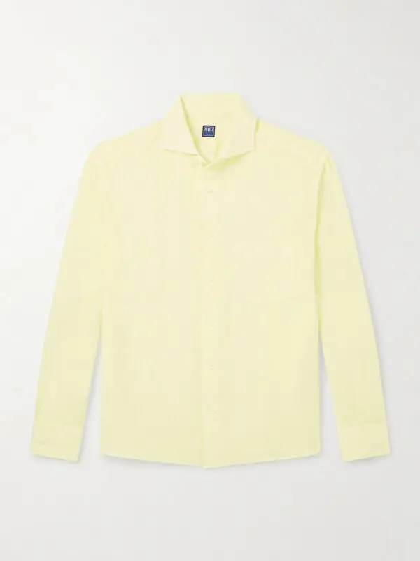 Fedeli Phil Cutaway-collar Linen Shirt - Yellow