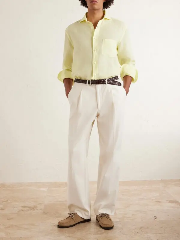 Fedeli Phil Cutaway-collar Linen Shirt - Yellow