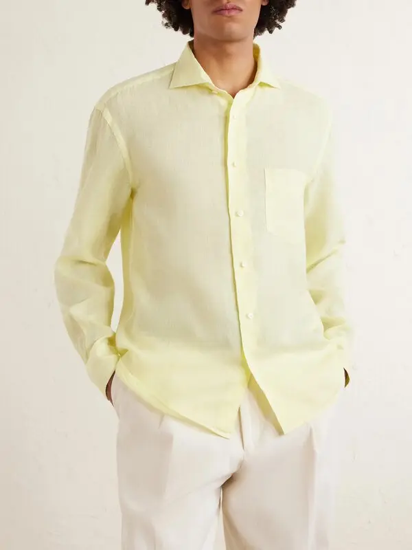 Fedeli Phil Cutaway-collar Linen Shirt - Yellow