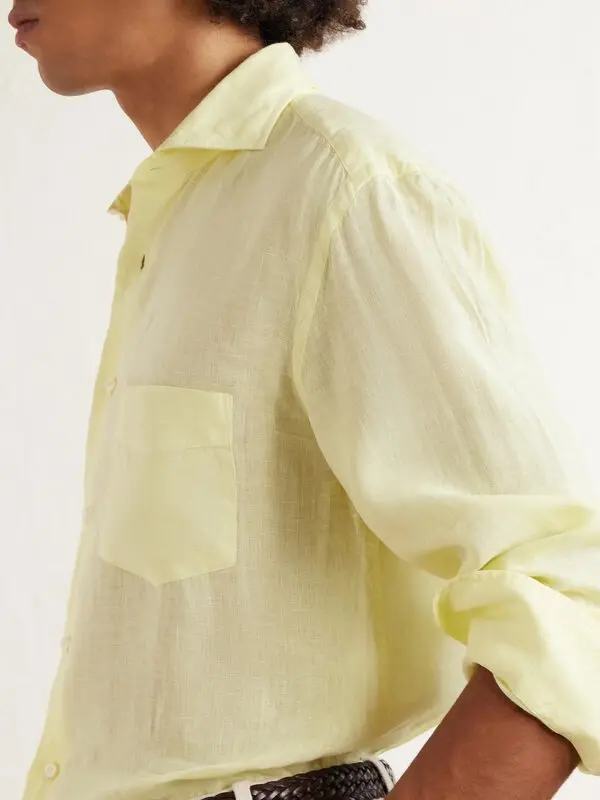 Fedeli Phil Cutaway-collar Linen Shirt - Yellow