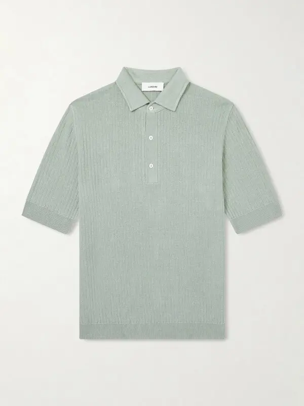 LARDINI Ribbed Linen And Cotton-blend Polo Shirt - Green