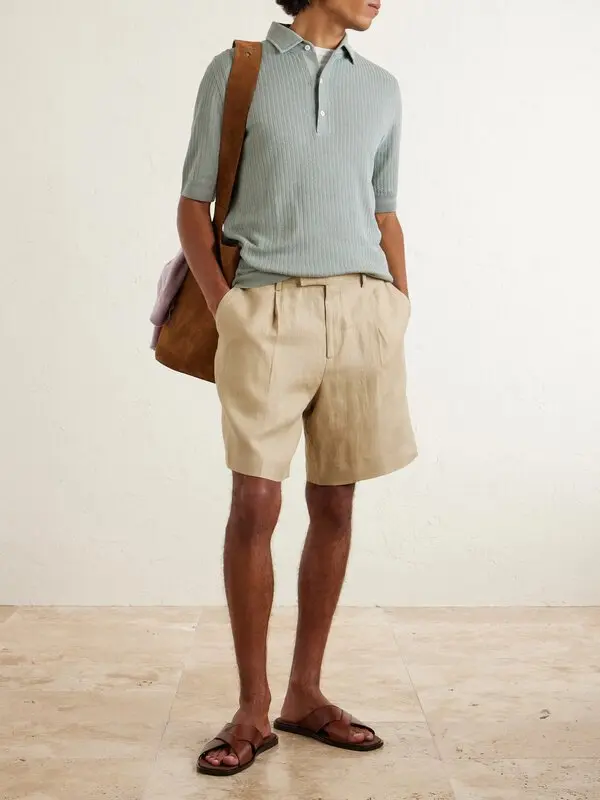 LARDINI Ribbed Linen And Cotton-blend Polo Shirt - Green