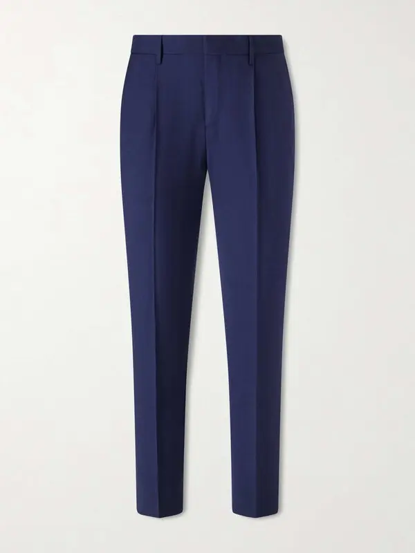 Sunspel Tapered Pleated Virgin Wool-twill Trousers - Navy