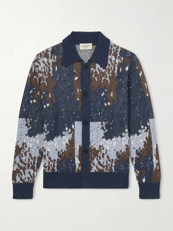 Officine Générale Terry Jacquard-knit Cardigan - Blue