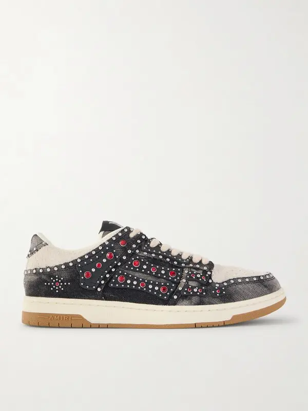 Amiri Skel-top Studded Denim Sneakers - Black