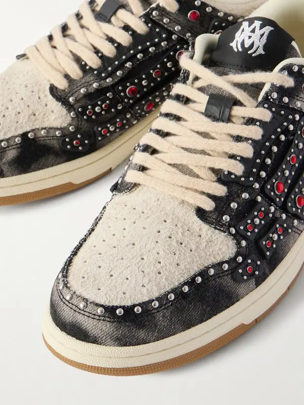 Amiri Skel-top Studded Denim Sneakers - Black