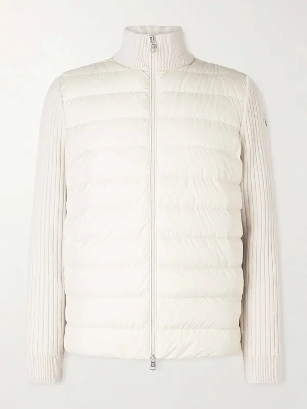 Moncler Shell-trimmed Ribbed Wool Down Zip-up Cardigan