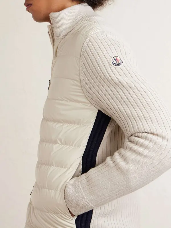 Moncler Shell-trimmed Ribbed Wool Down Zip-up Cardigan