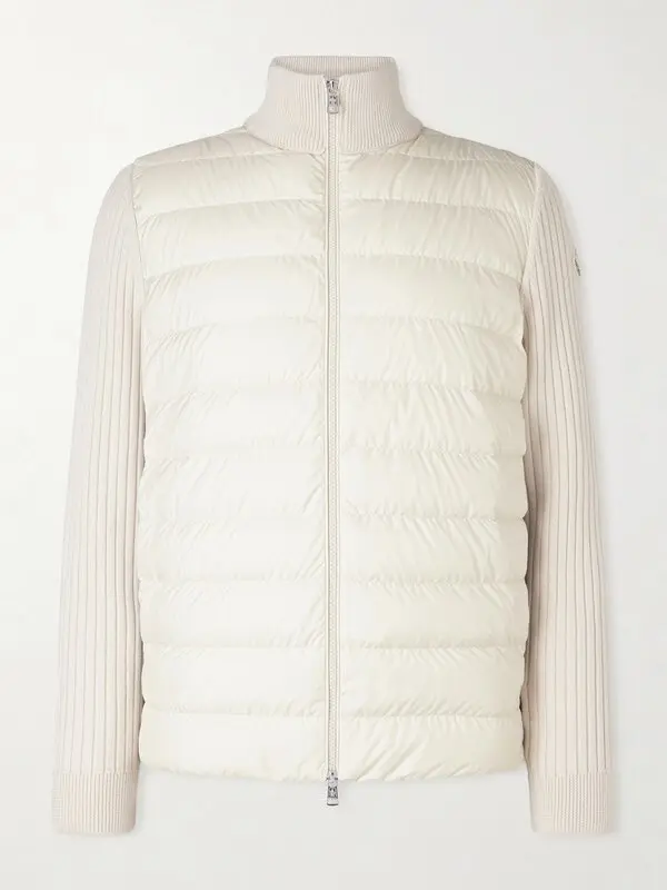 Moncler Shell-trimmed Ribbed Wool Down Zip-up Cardigan