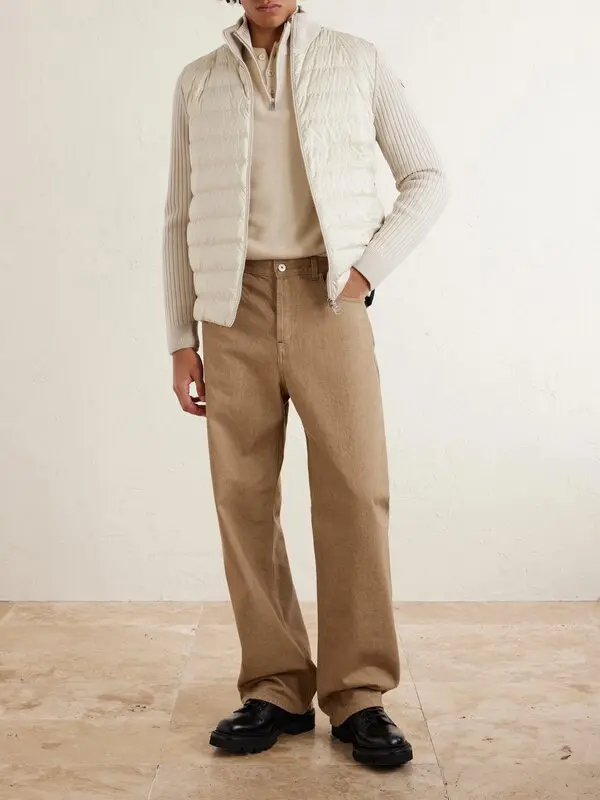 Moncler Shell-trimmed Ribbed Wool Down Zip-up Cardigan