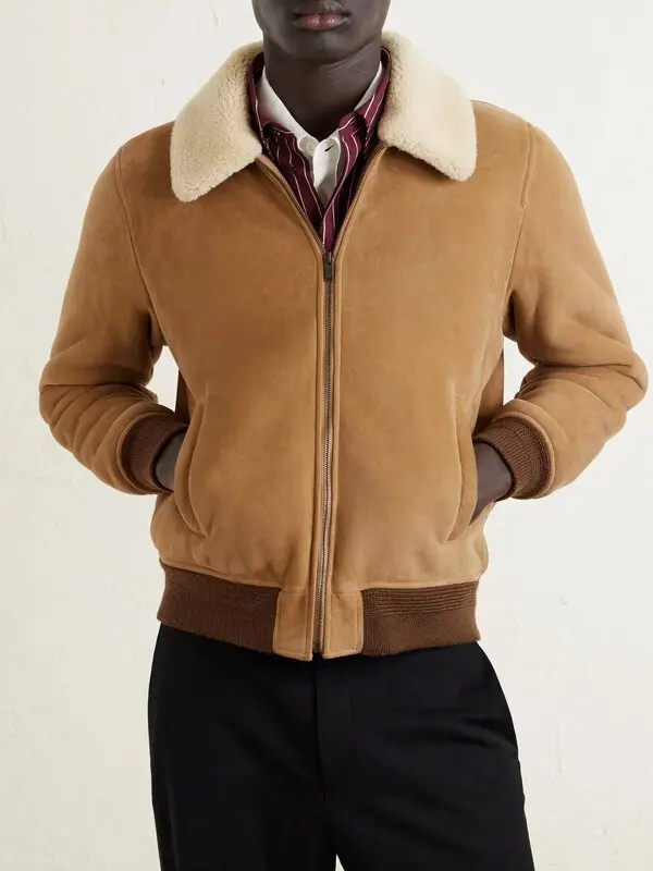 Saint Laurent Shearling Blouson Jacket - Brown
