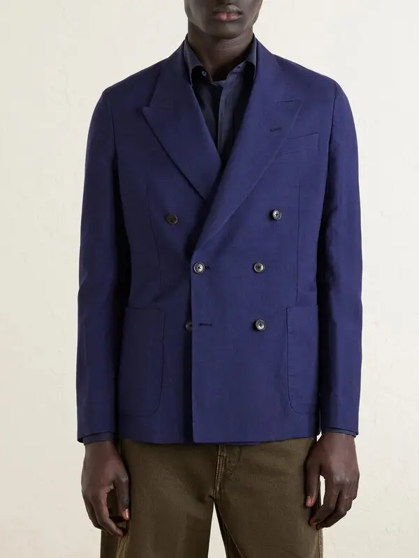 Paul Smith Double-breasted Wool And Linen-blend Blazer