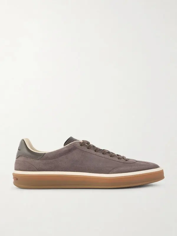 Loro Piana Tennis Walk Leather-trimmed Suede Sneakers - Gray