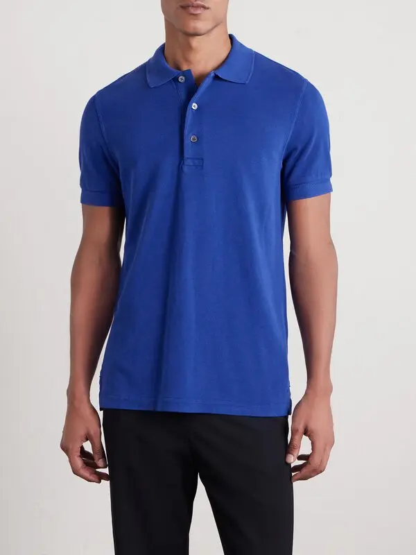 TOM FORD Slim-fit Lyocell And Cotton-blend Piqué Polo Shirt - Blue