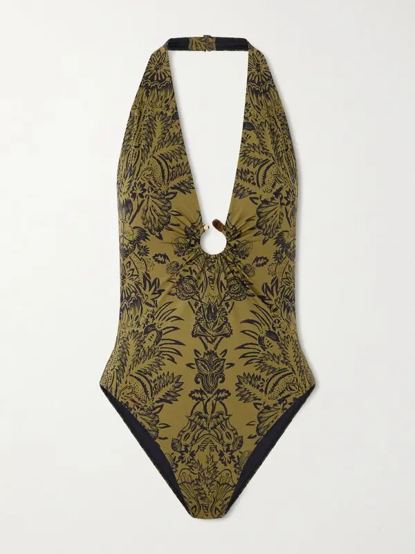 Ulla Johnson Milos Embellished Printed Swimsuit - Green