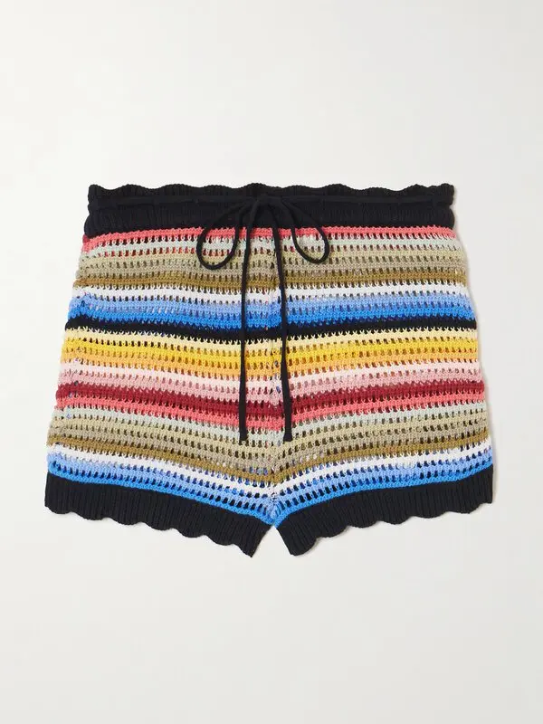 Alix Of Bohemia Shea Striped Crocheted Cotton Shorts - Multi